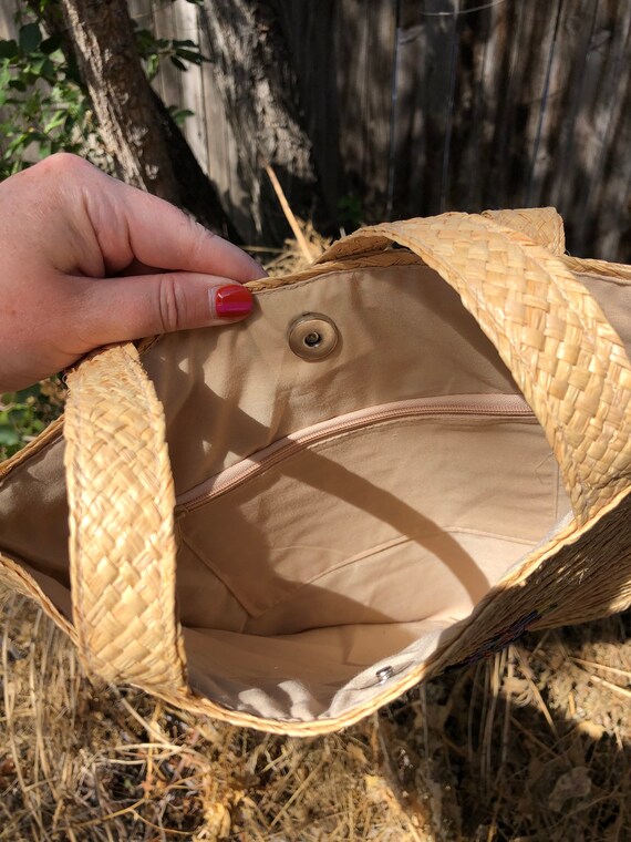 Vintage straw bag with butterflies on front - Gem