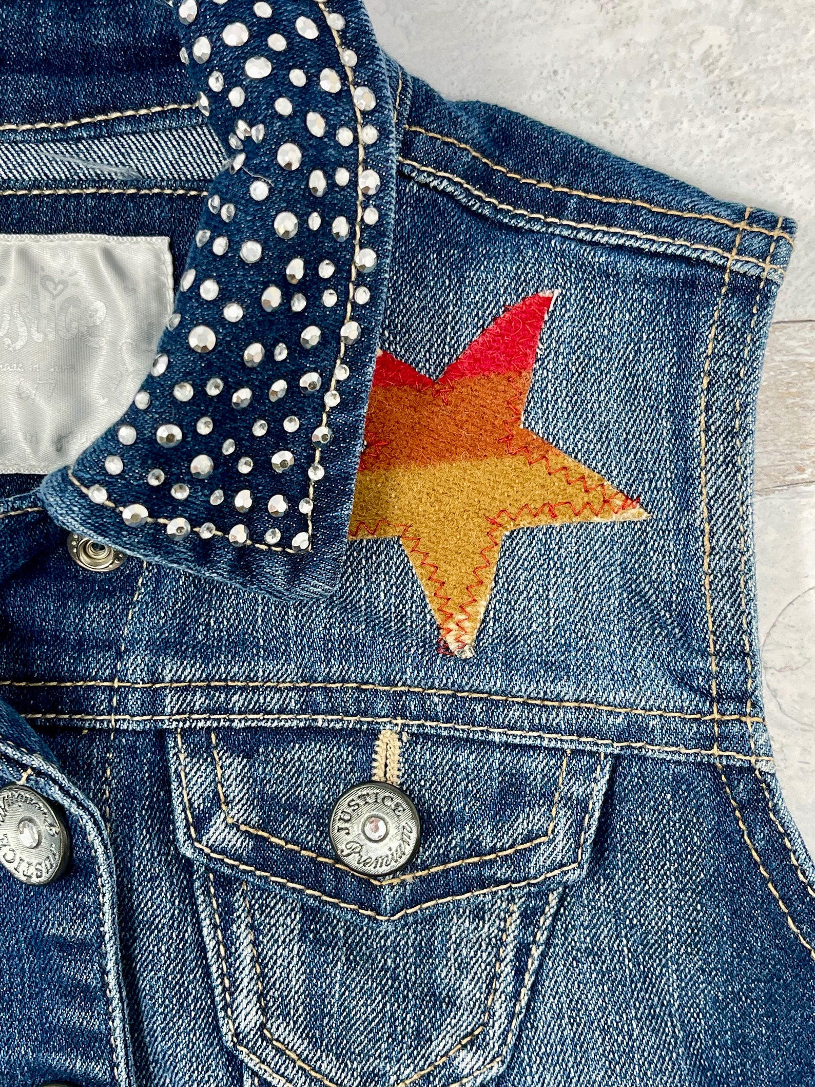 Girls Denim Vest With Pendleton Wool Bedazzled Youth Size 6/7 Upcycled ...