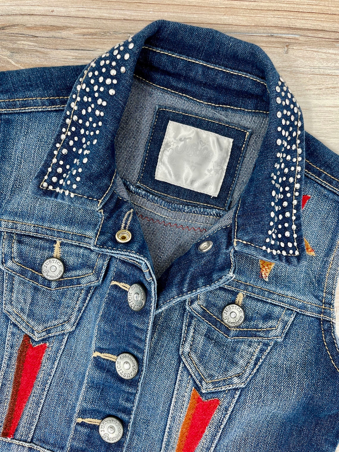 Girls Denim Vest With Pendleton Wool Bedazzled Youth Size 6/7 Upcycled ...