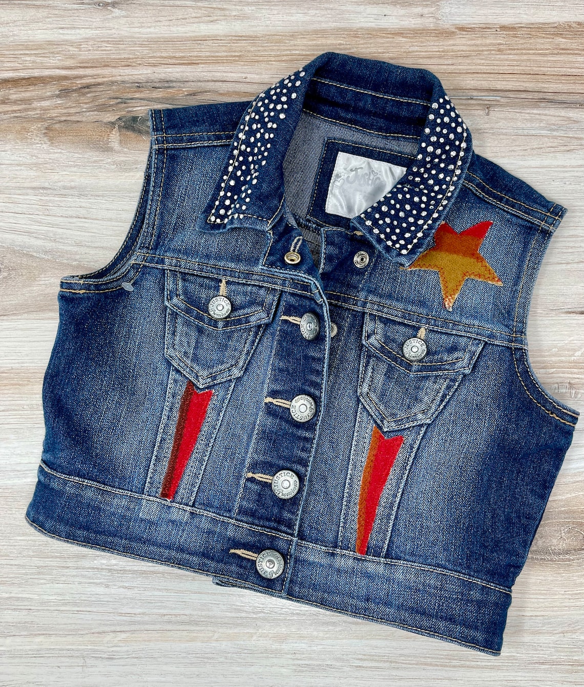 Girls Denim Vest With Pendleton Wool Bedazzled Youth Size 6/7 Upcycled ...