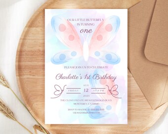 Butterfly Birthday Invitation, 1st Birthday Invite, First Birthday ...