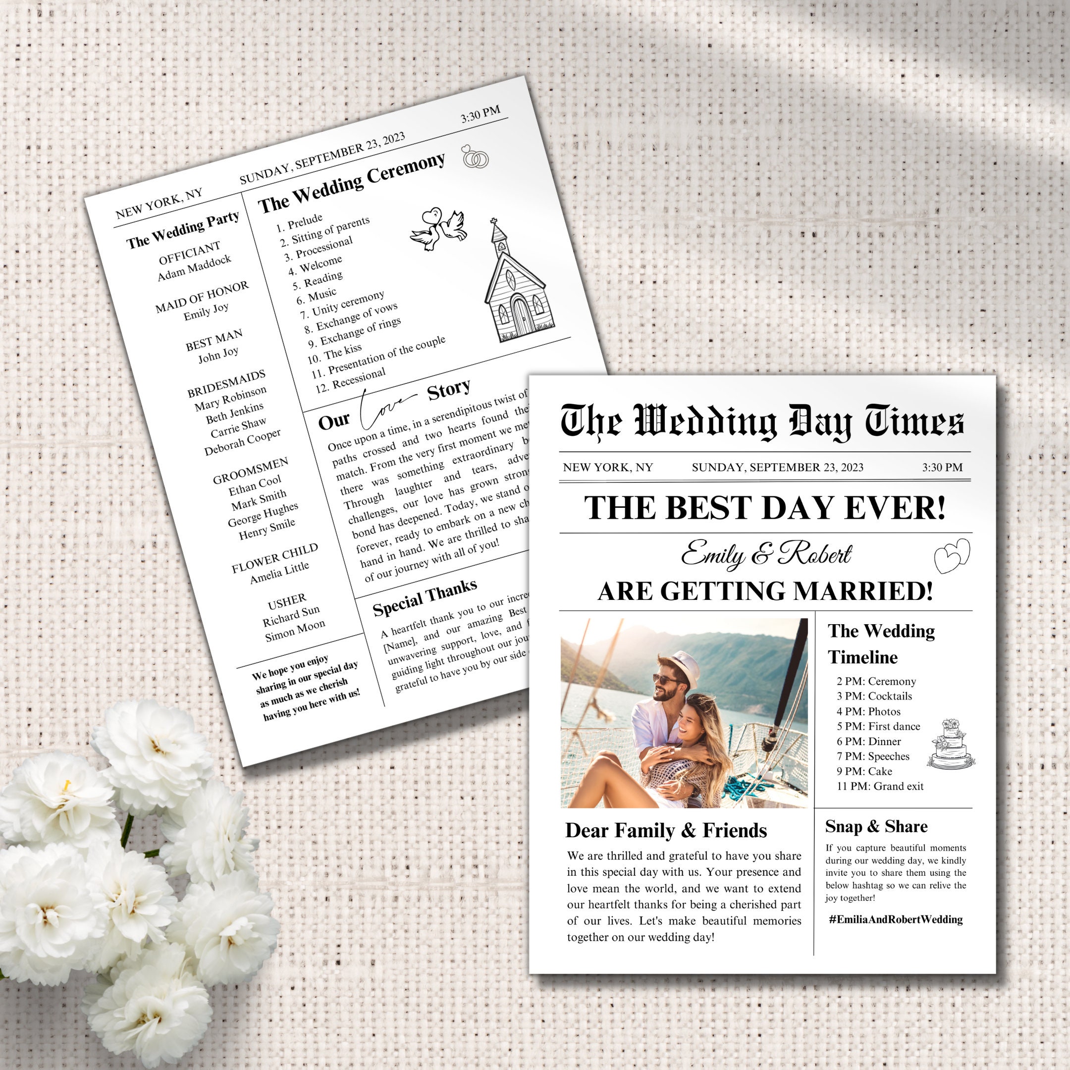 Newspaper Wedding Program Template: Editable Canva Ceremony Itinerary ...