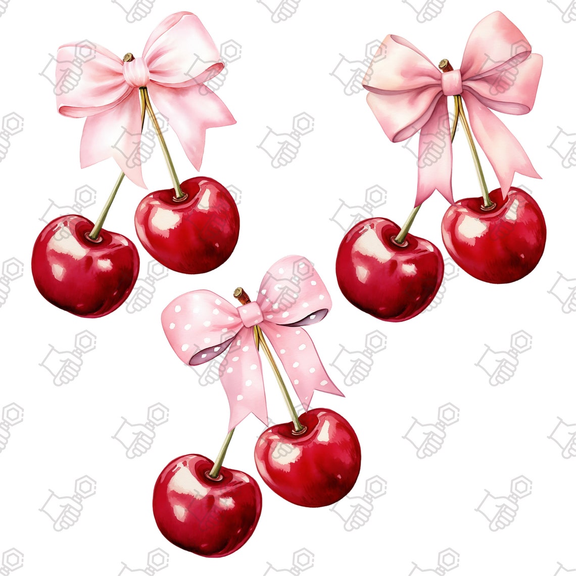 Cherry With Bow PNG, Watercolor Cherry With Bow Clipart, Cherry Bow PNG ...