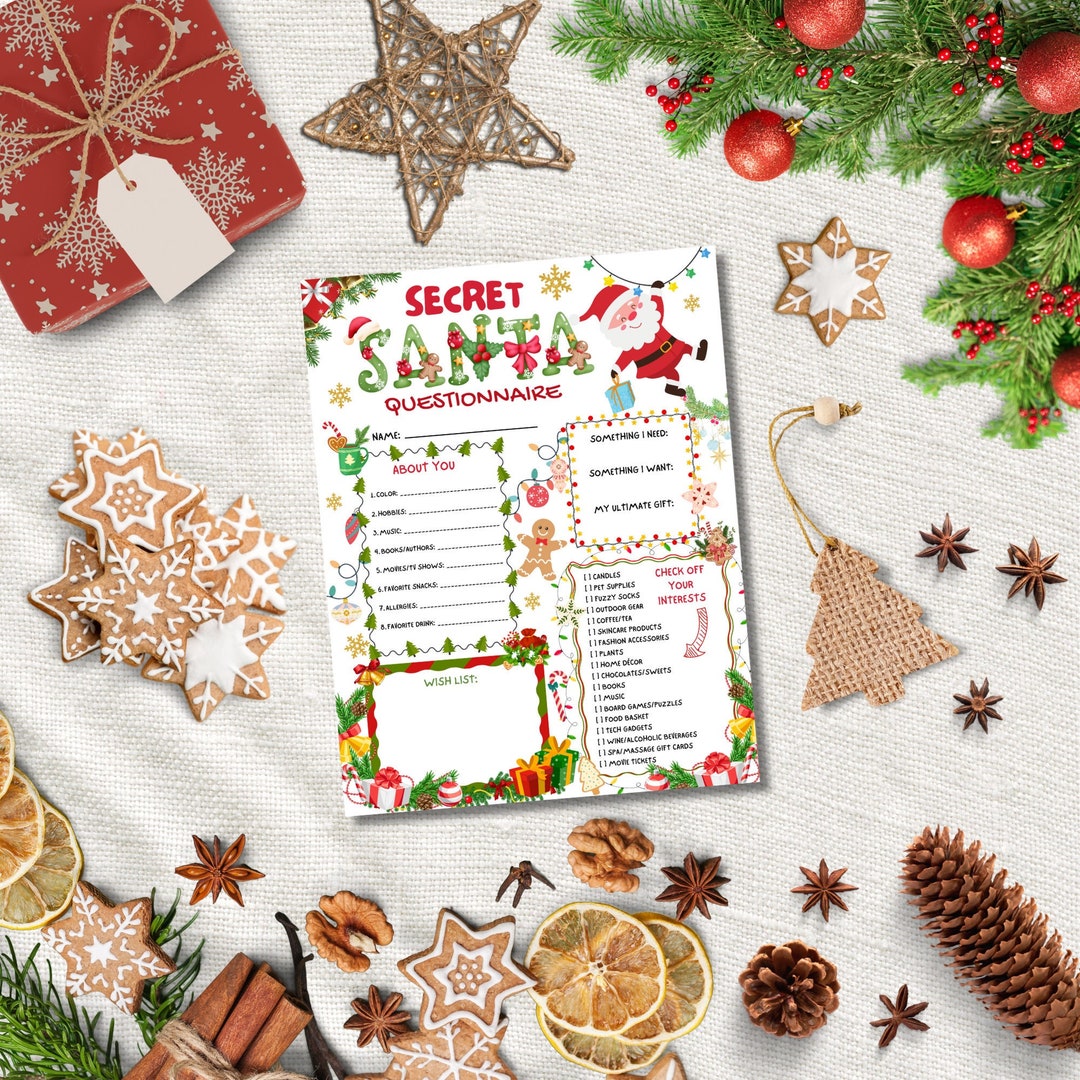 Secret Santa Questionnaire: Office Gift Exchange Survey (PDF Download ...