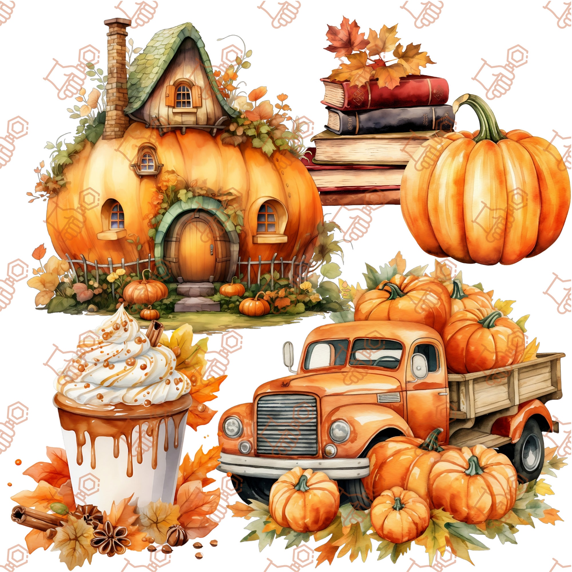 Watercolor Fall Clipart Fall Coffee PNG Watercolor Pumpkin - Etsy