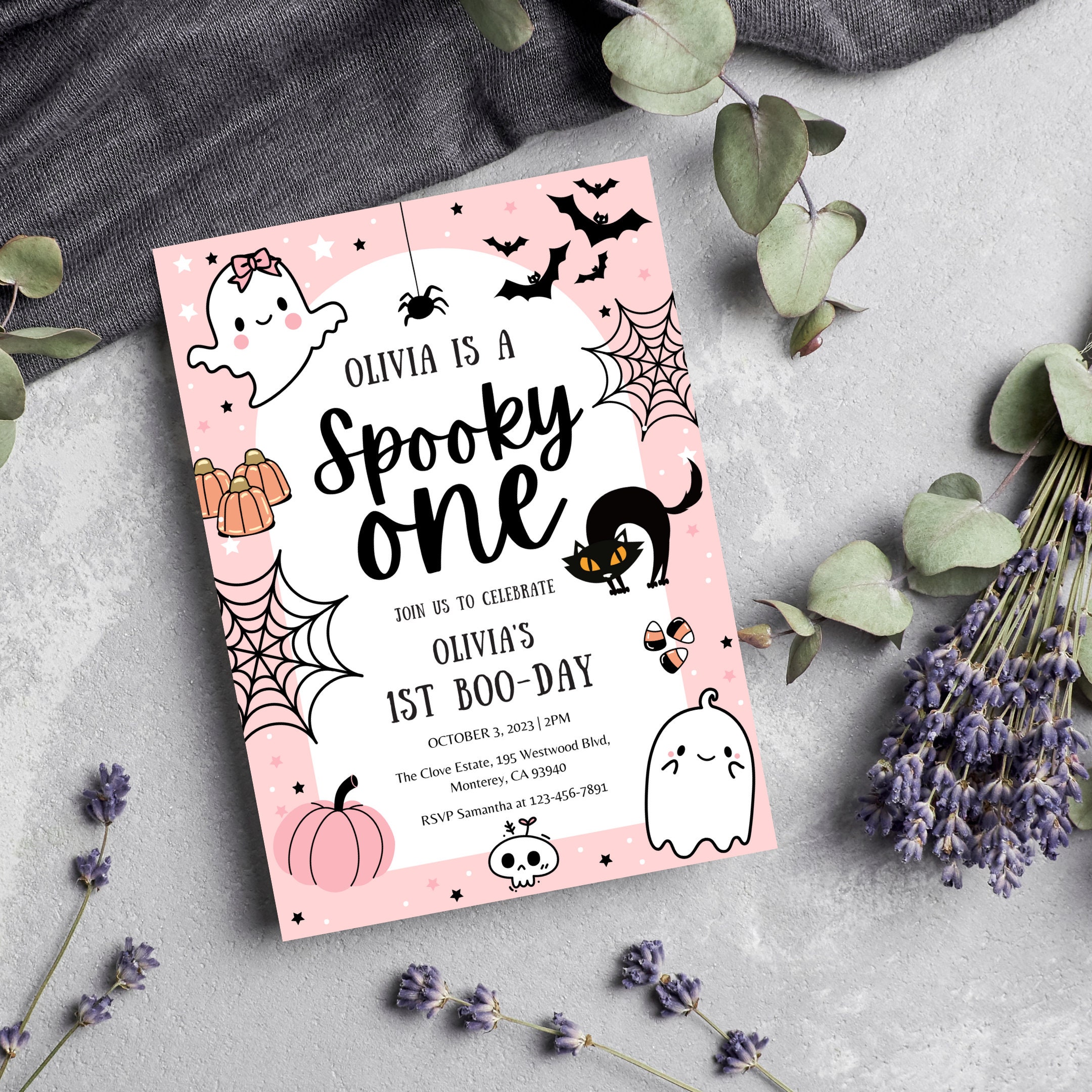 Halloween Spooky One Birthday Invitation Girl Halloween Birthday ...