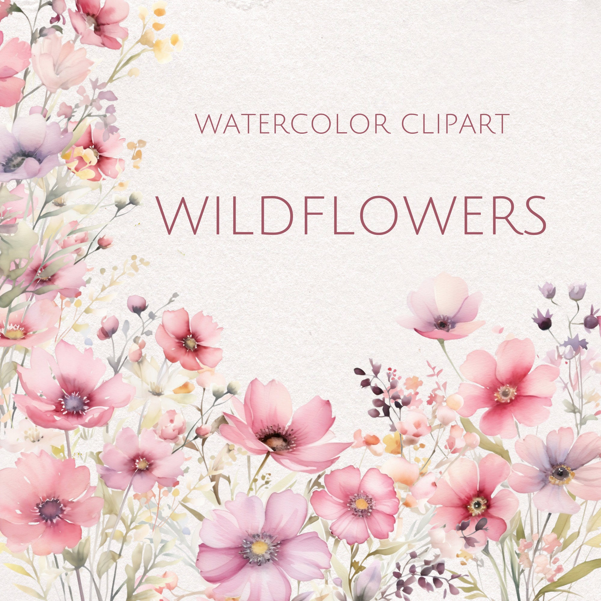 Wild Floral Clipart, Floral Watercolor Borders, Wedding Clipart, Floral ...