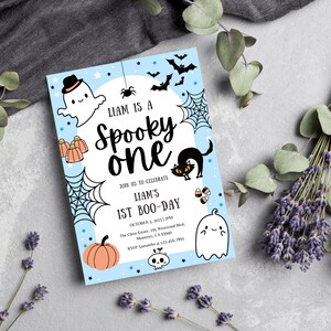 Spooky One Halloween Birthday Invitation Boy: Blue Ghost Theme (digital ...
