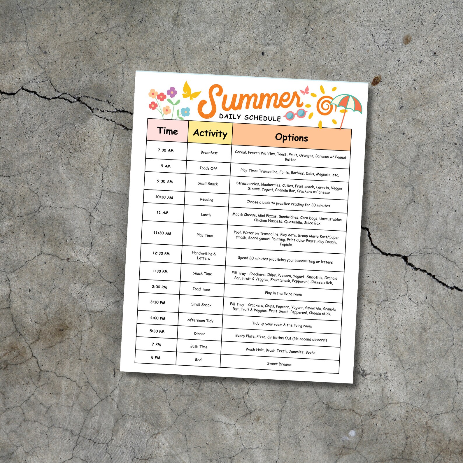 Summer Schedule Template, Summer Checklist, Kids Chore Chart, Summer ...