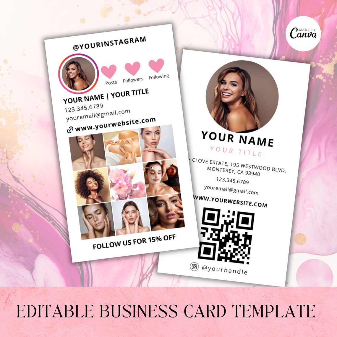 Instagram Business Cards, DIY Canva Business Card Template Design, IG ...