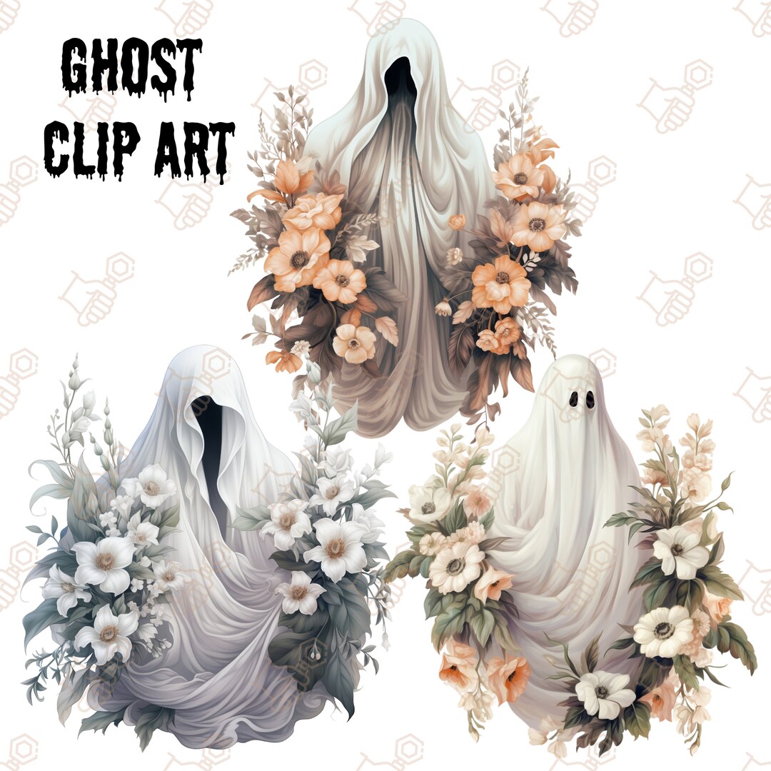 Floral Ghost PNG, Boho Ghost Clipart, Hippie Ghost Clipart, Vintage ...