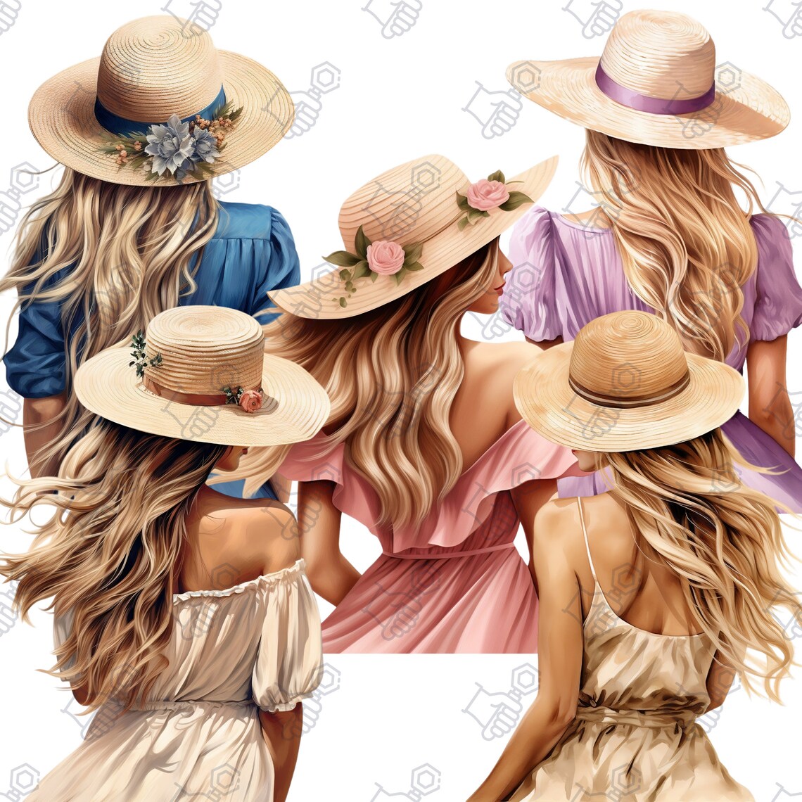 Summer Fashion Girl Clipart: Straw Hats PNG (digital Download) - Etsy