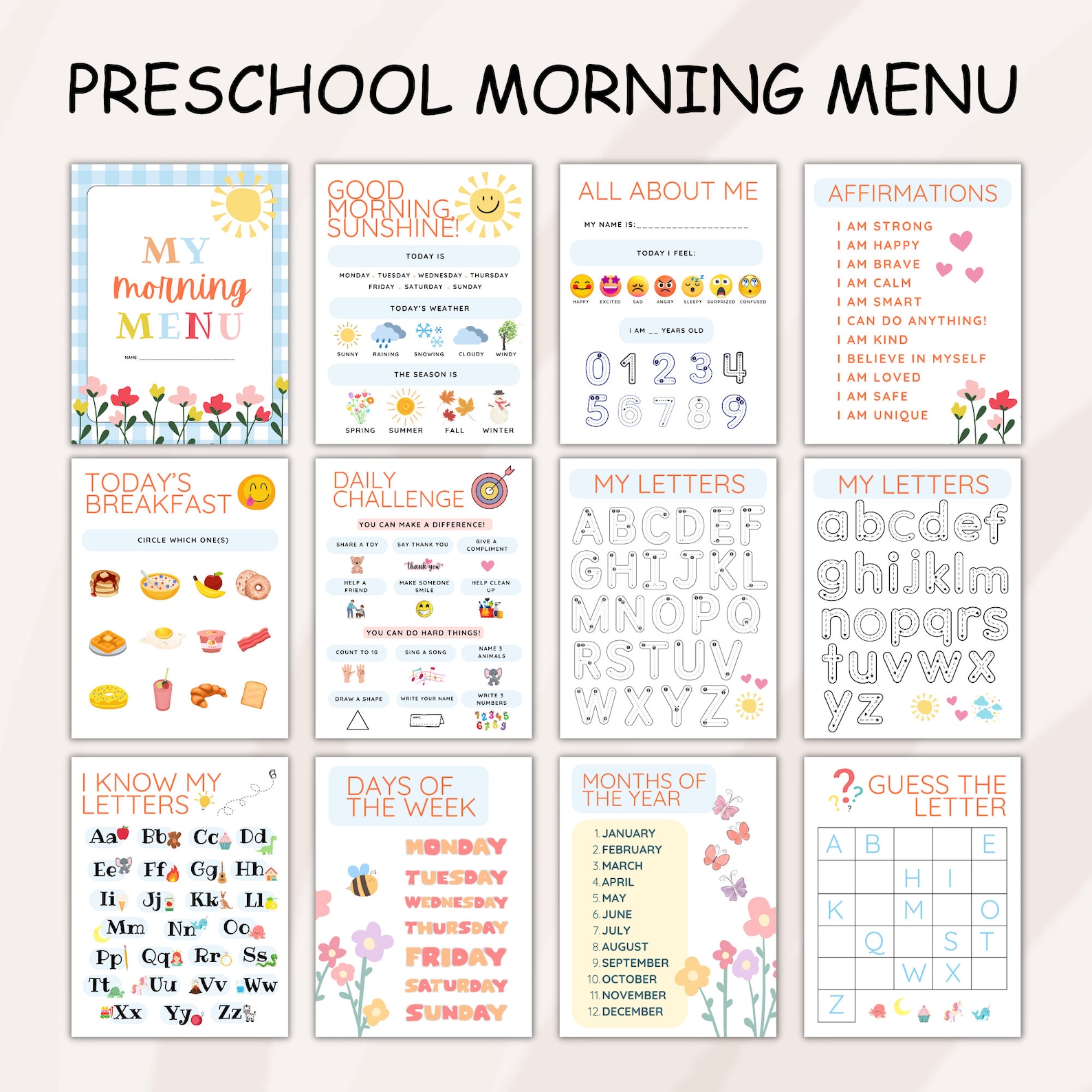 Preschool Morning Menu Printable Homeschool Preschool Worksheets ...