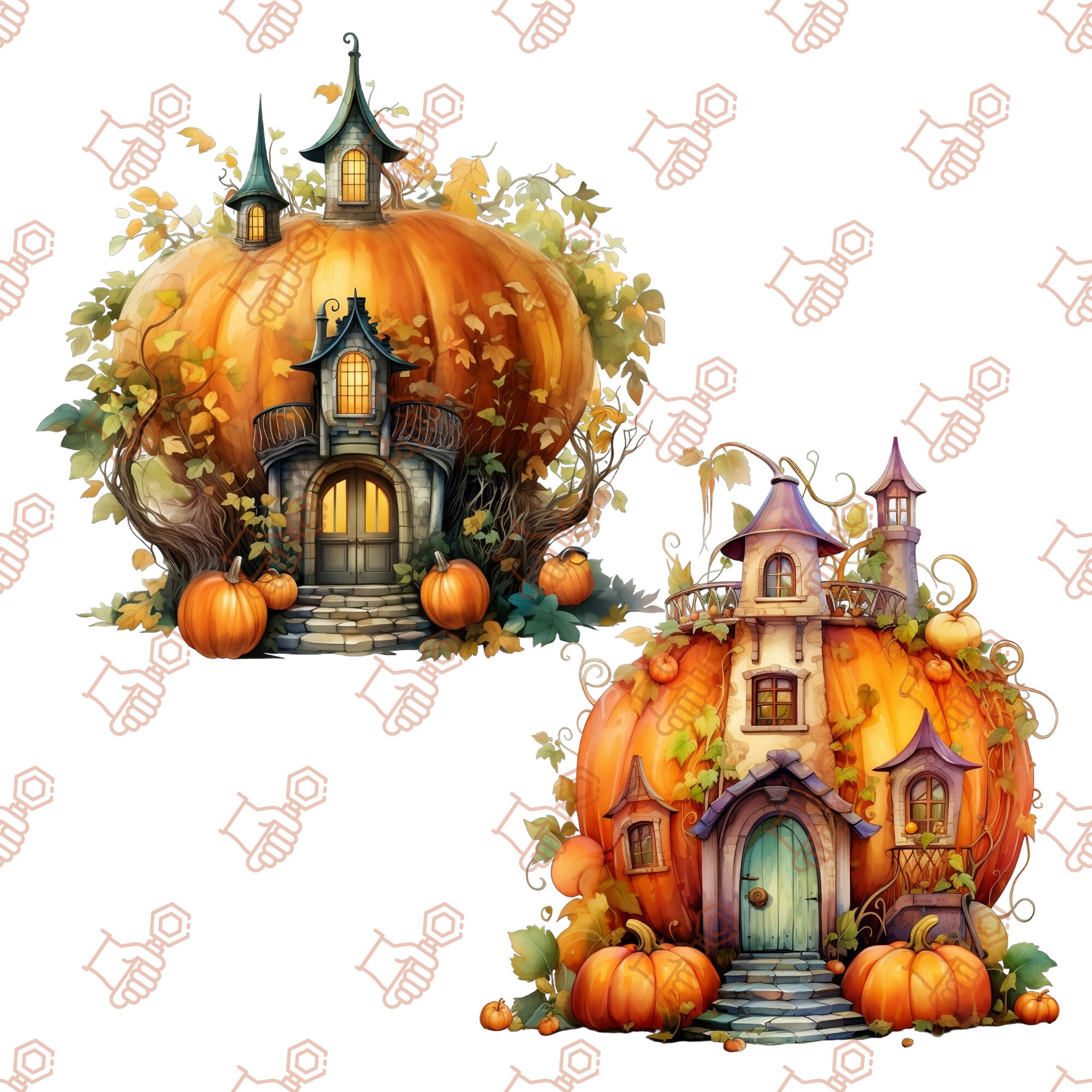 Watercolor Fairy Pumpkin House Clipart, Fairy House Clipart, Fall ...