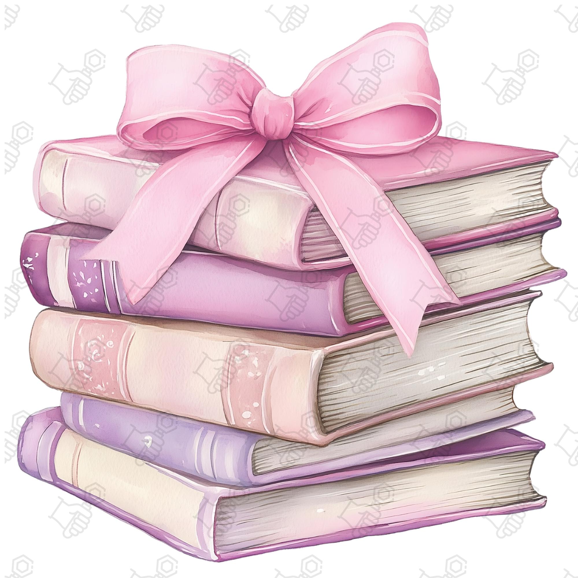 Pink Coquette Stack of Books With Bow Clipart, Pink Book Clipart, Books ...