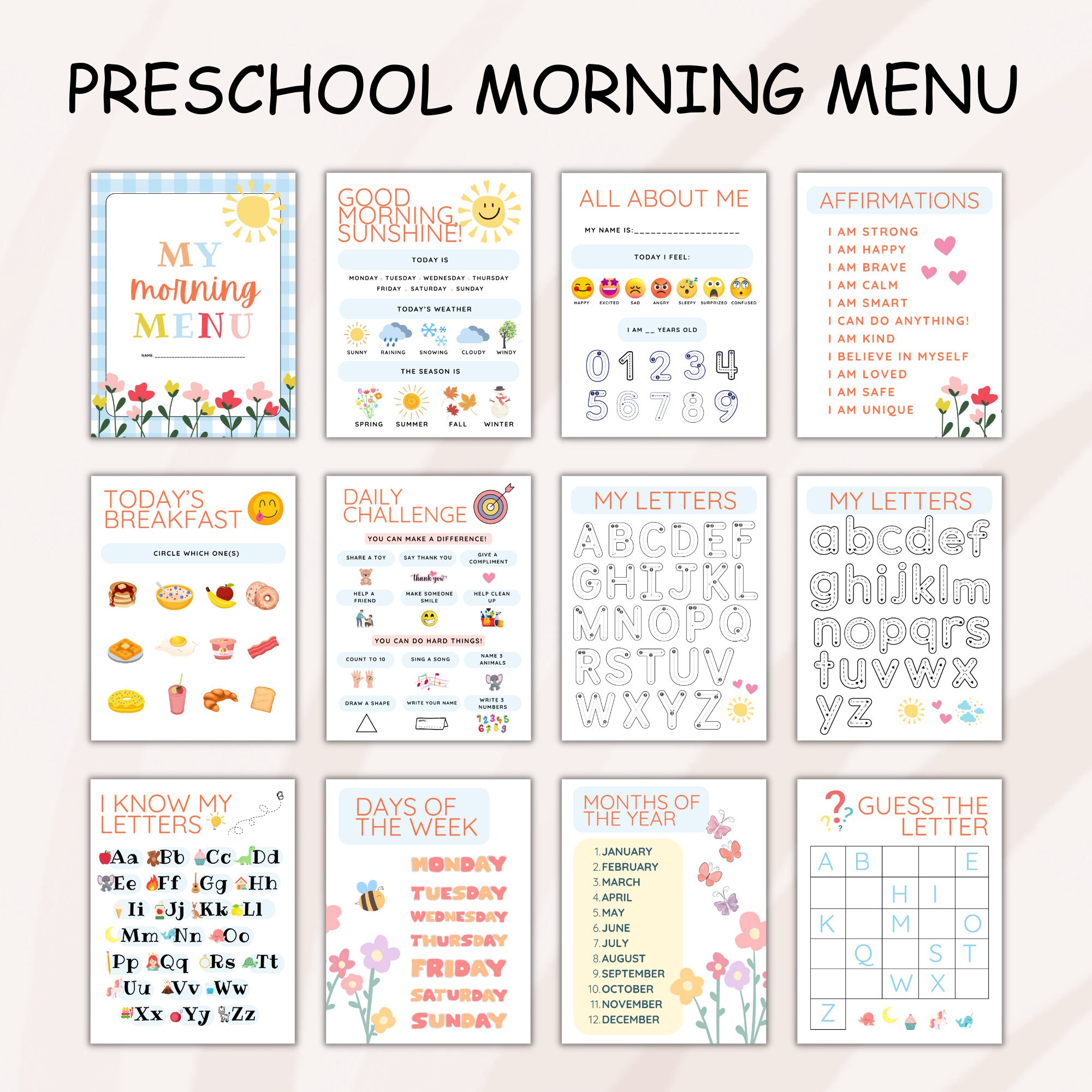 Preschool Morning Menu Printable Homeschool Preschool Worksheets ...