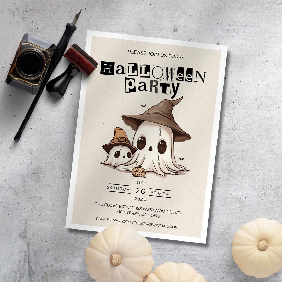 Ghost Halloween Party Invitation Template, Halloween Party Invite ...