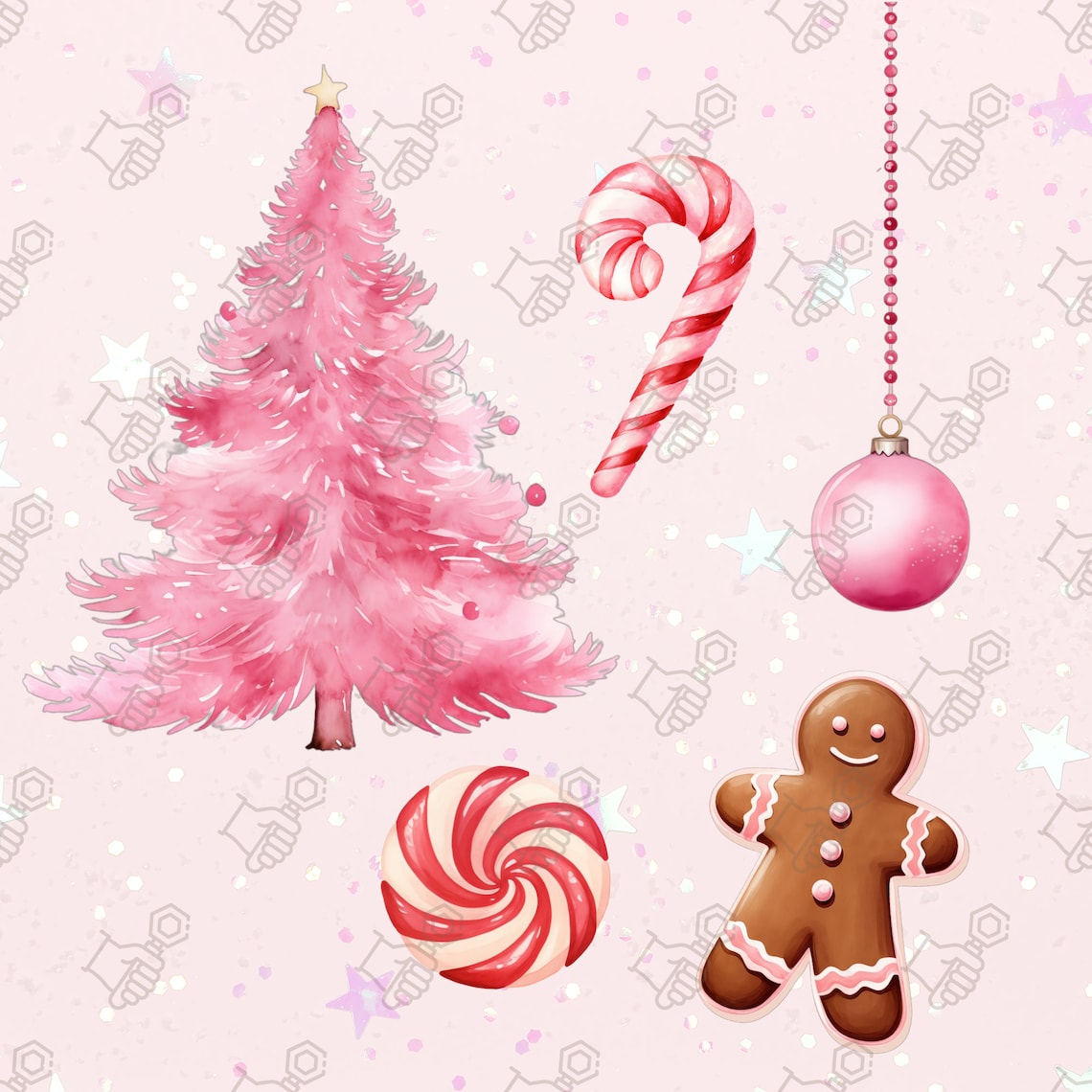 Christmas Pink Gingerbread House Clipart Bundle, Watercolor Gingerbread ...