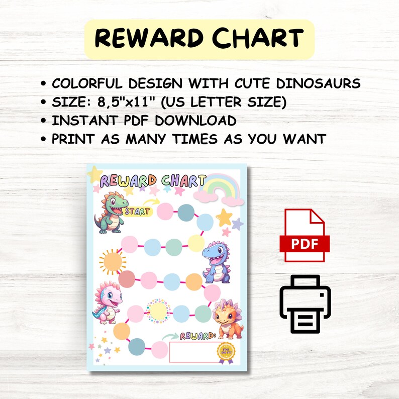 Dinosaur Kids Reward Chart: Printable Routine Chore Chart (PDF) - Etsy