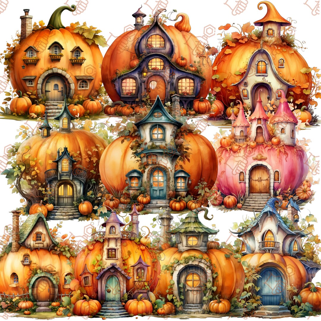 Watercolor Fairy Pumpkin House Clipart, Fairy House Clipart, Fall ...