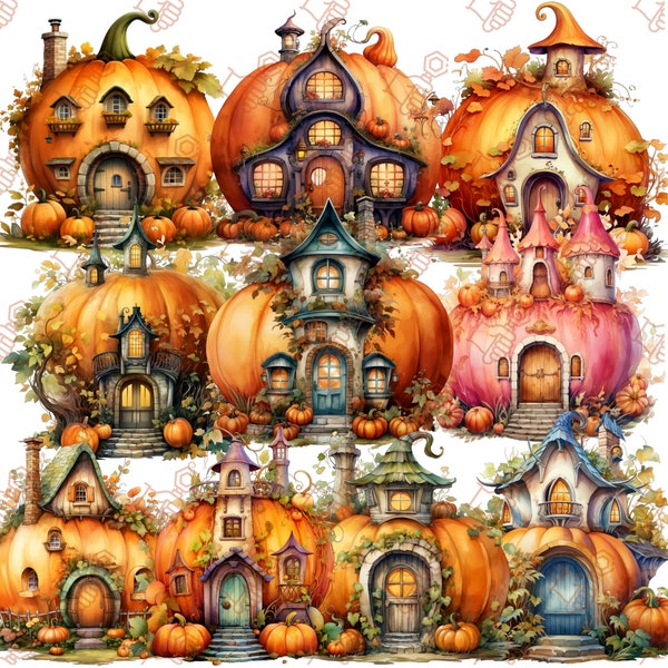 Halloween Pumpkin House Clipart - Etsy