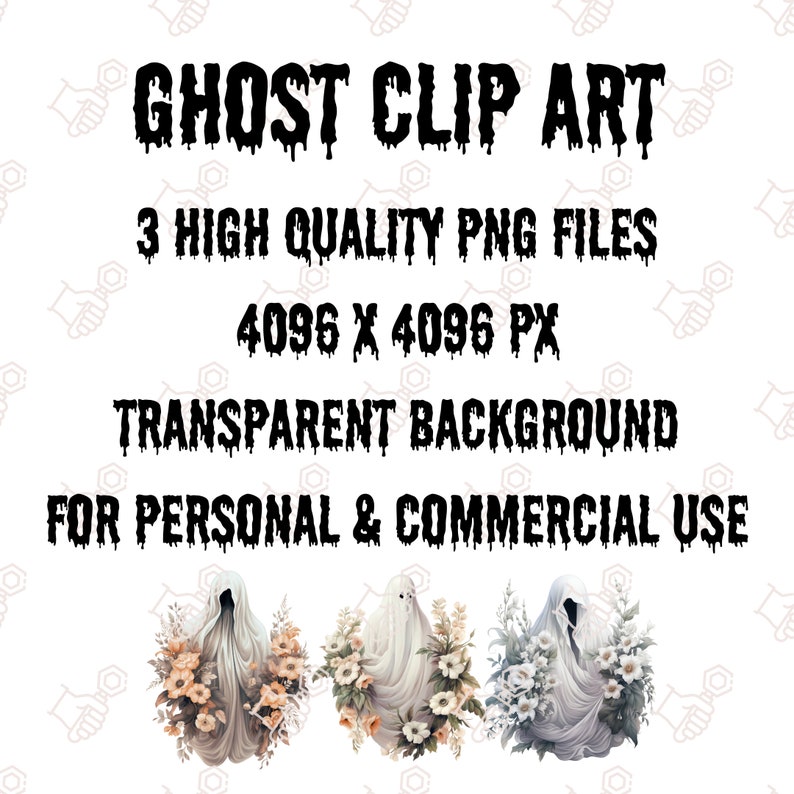 Floral Ghost PNG, Boho Ghost Clipart, Hippie Ghost Clipart, Vintage ...