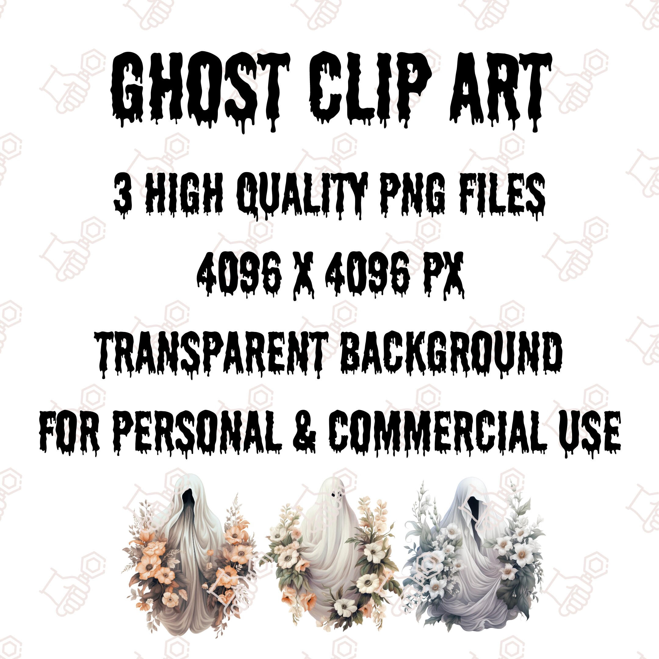 Floral Ghost PNG, Boho Ghost Clipart, Hippie Ghost Clipart, Vintage ...