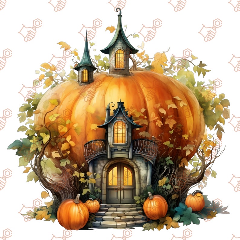 Watercolor Fairy Pumpkin House Clipart, Fairy House Clipart, Fall ...