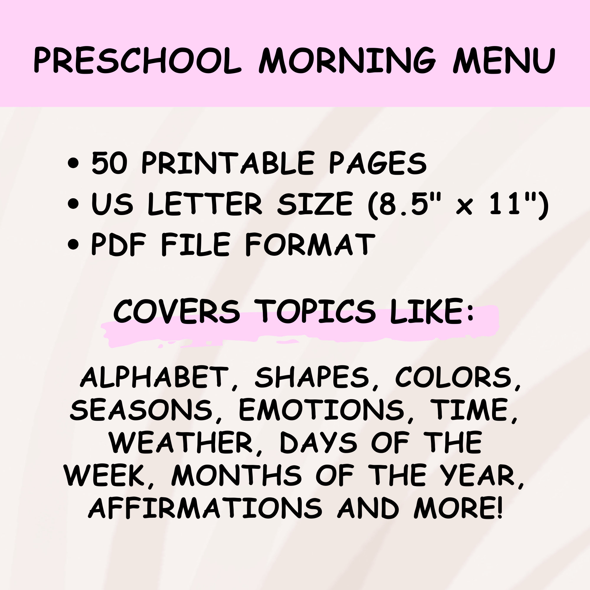 Preschool Morning Menu Printable Homeschool Preschool Worksheets ...