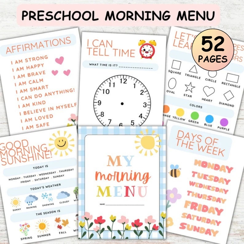 Preschool Morning Menu Printable Homeschool Preschool Worksheets ...