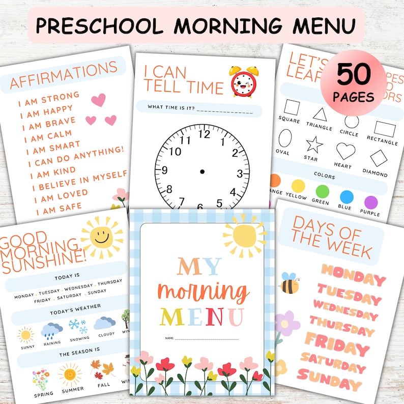 Preschool Morning Menu Printable Homeschool Preschool Worksheets ...