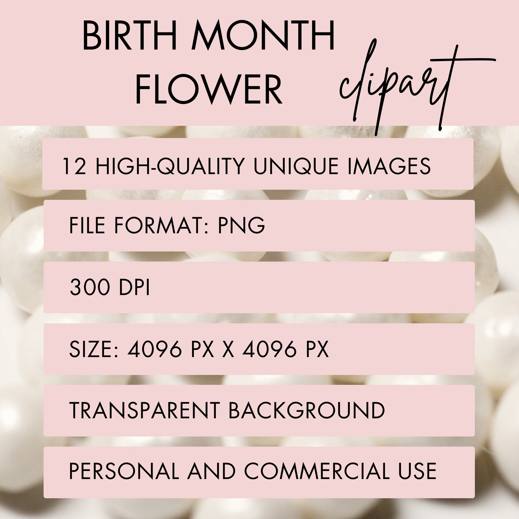 Watercolor Birth Month Flower Clipart, Birth Month Flower PNG, Birth ...