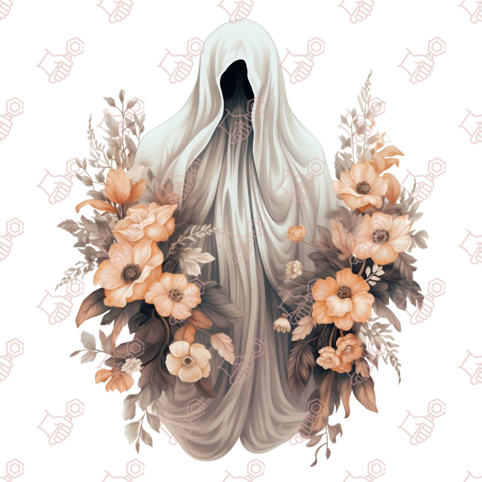 Floral Ghost PNG, Boho Ghost Clipart, Hippie Ghost Clipart, Vintage ...