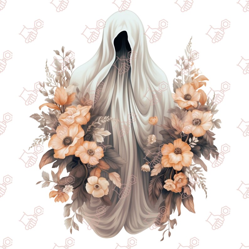 Floral Ghost PNG, Boho Ghost Clipart, Hippie Ghost Clipart, Vintage ...