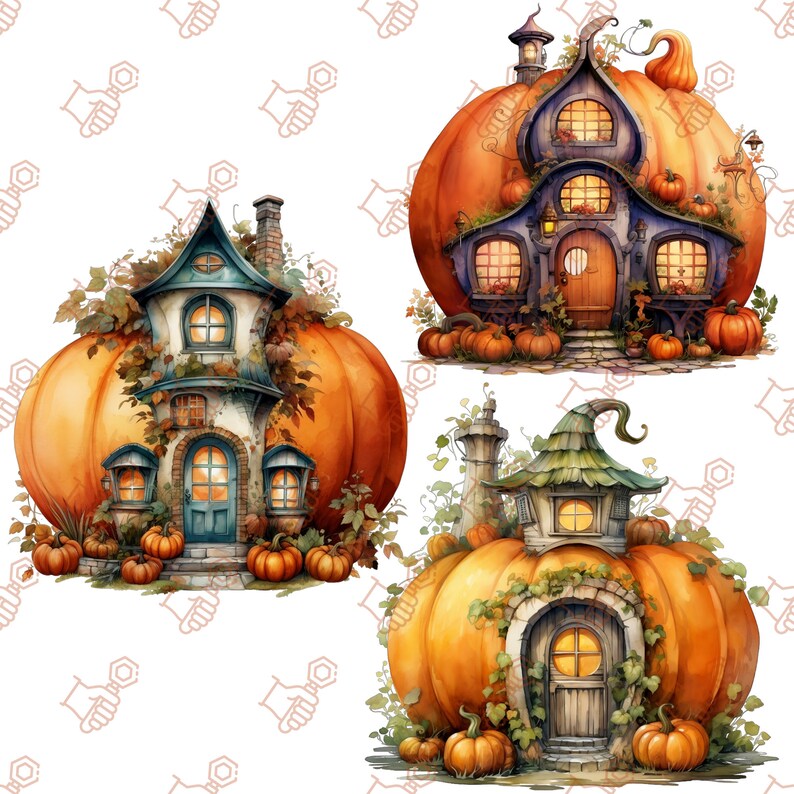Watercolor Fairy Pumpkin House Clipart, Fairy House Clipart, Fall ...