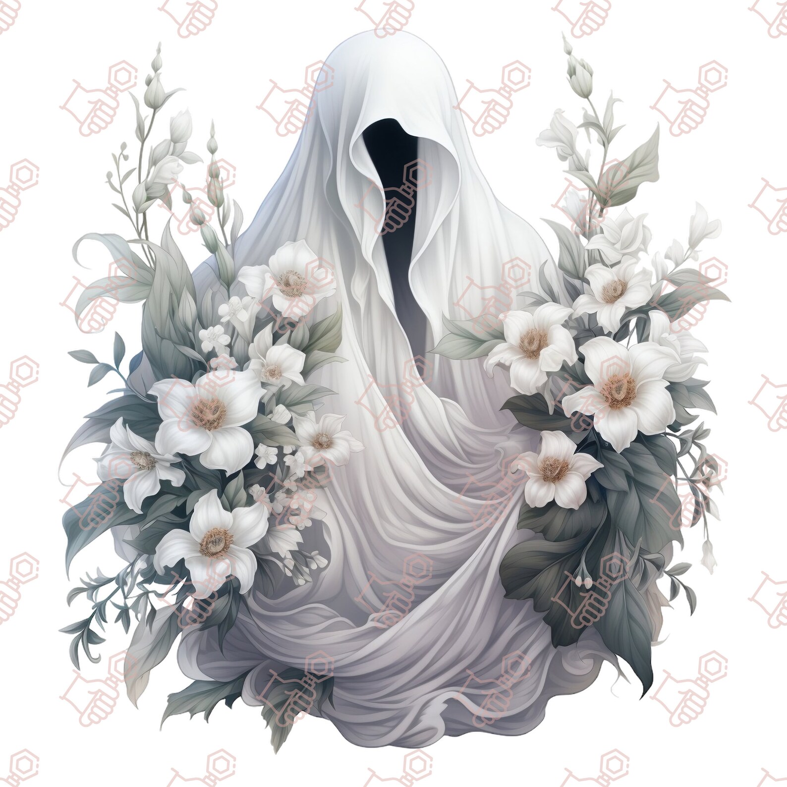 Floral Ghost PNG, Boho Ghost Clipart, Hippie Ghost Clipart, Vintage ...