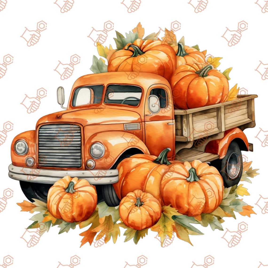 Watercolor Pumpkin Truck Clipart Fall PNG Autumn Clipart Fall - Etsy