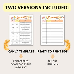 Summer Schedule Template, Summer Checklist, Kids Chore Chart, Summer ...