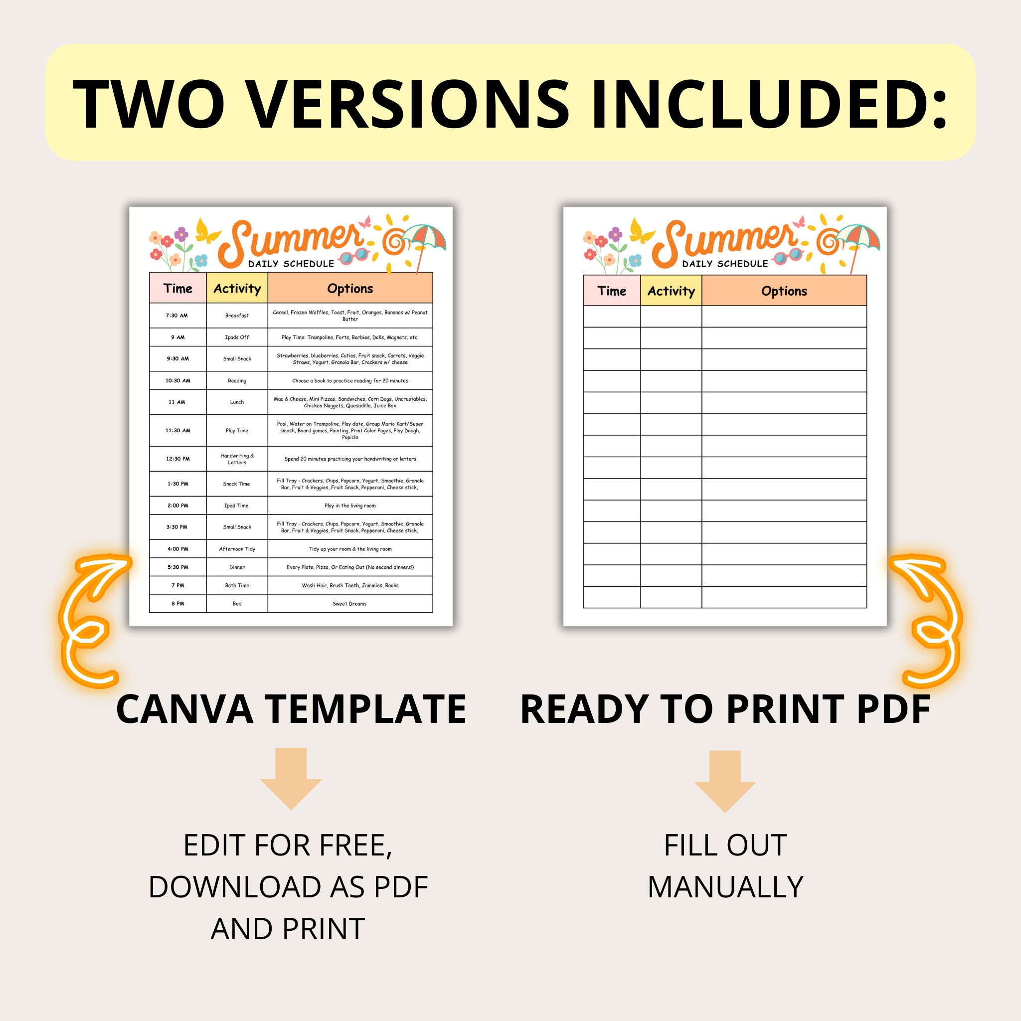 Summer Schedule Template, Summer Checklist, Kids Chore Chart, Summer ...