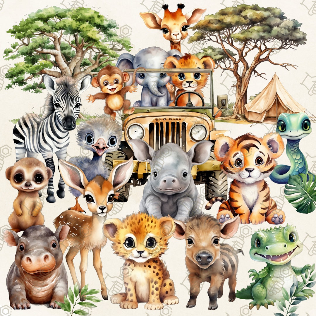 Cute Safari Animal Clipart Jungle Animals Png Watercolor Nursery ...