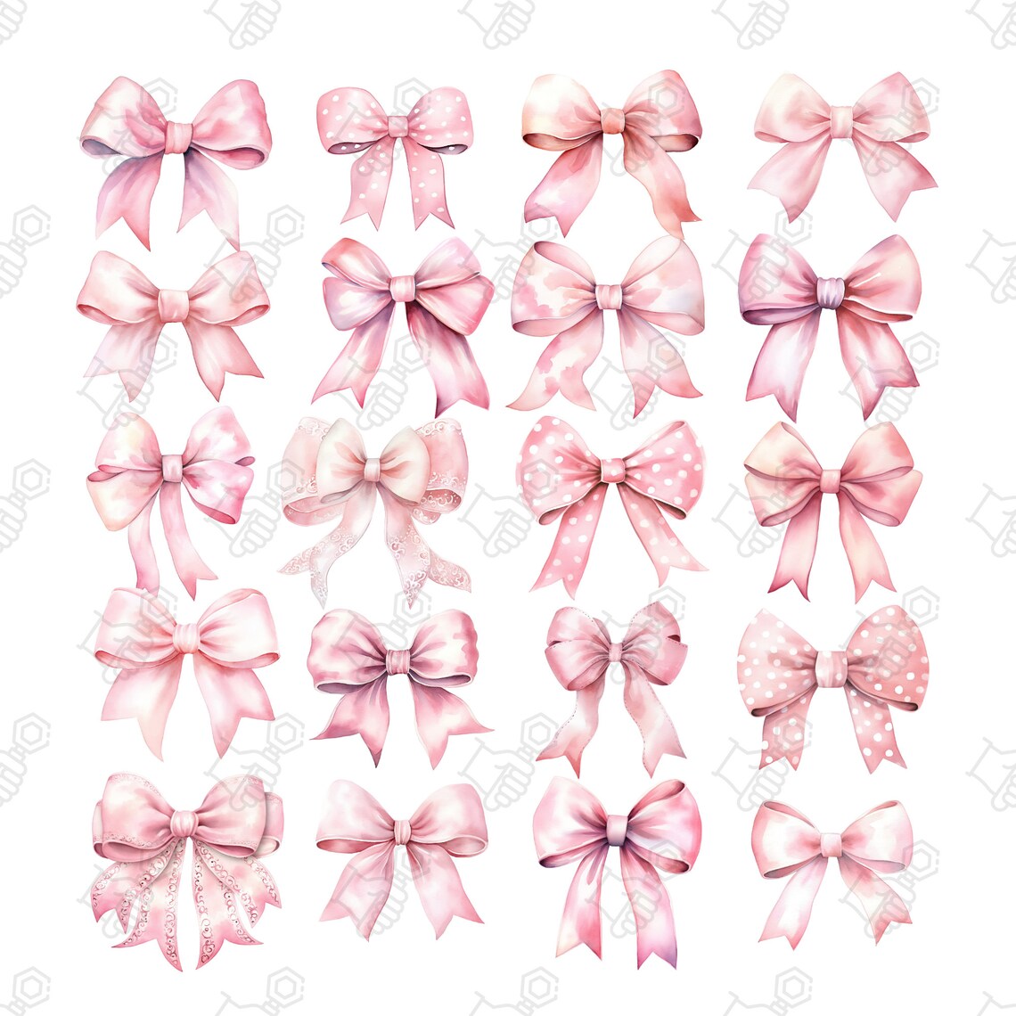 Coquette Aesthetic Pink Bows Clipart, Pink Watercolor Clipart for ...