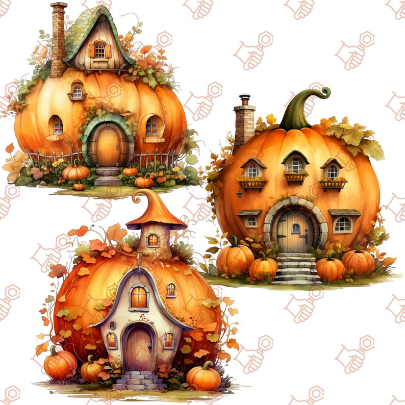 Watercolor Fairy Pumpkin House Clipart, Fairy House Clipart, Fall ...