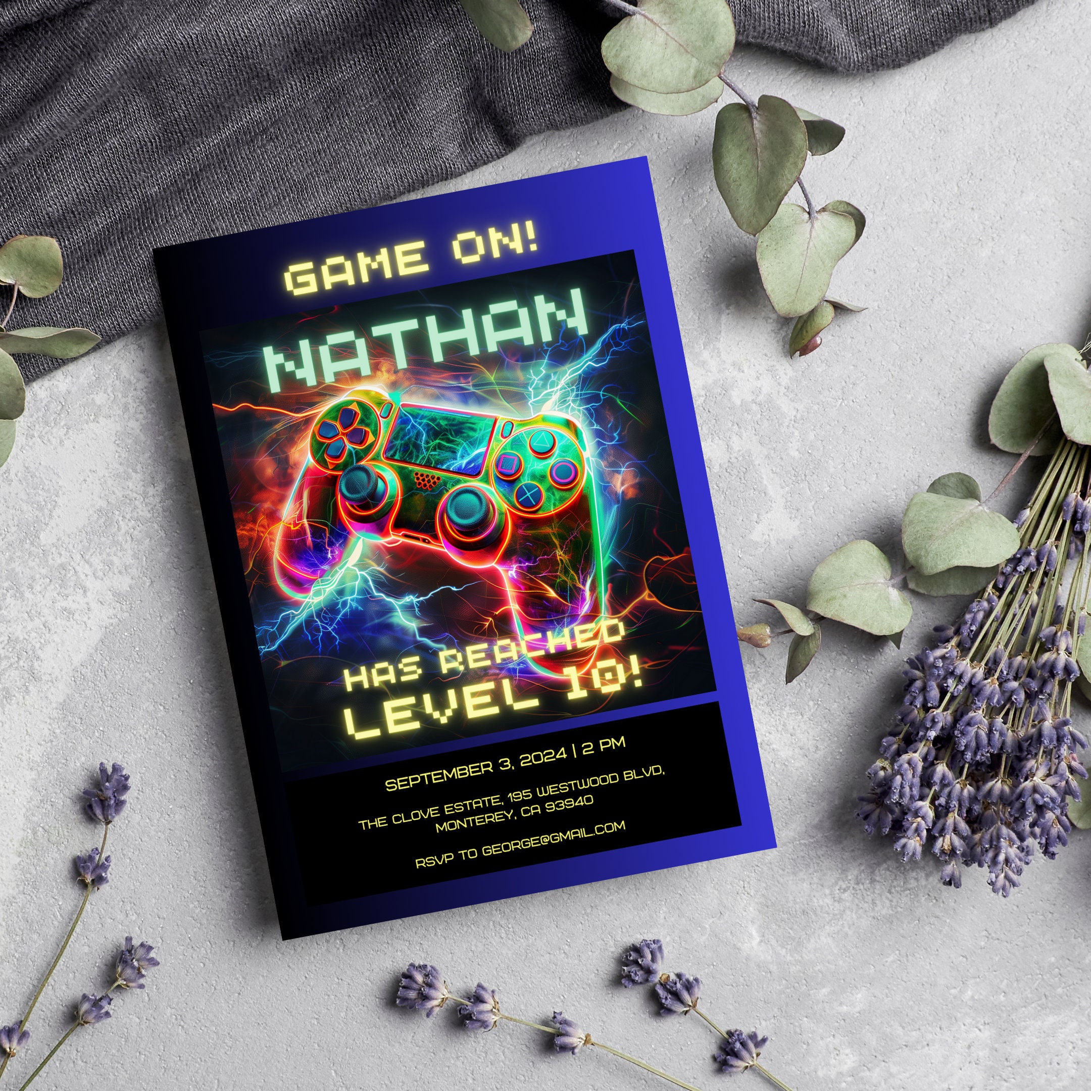 Video Game Birthday Invitation Template, Video Game Invitation, Neon ...