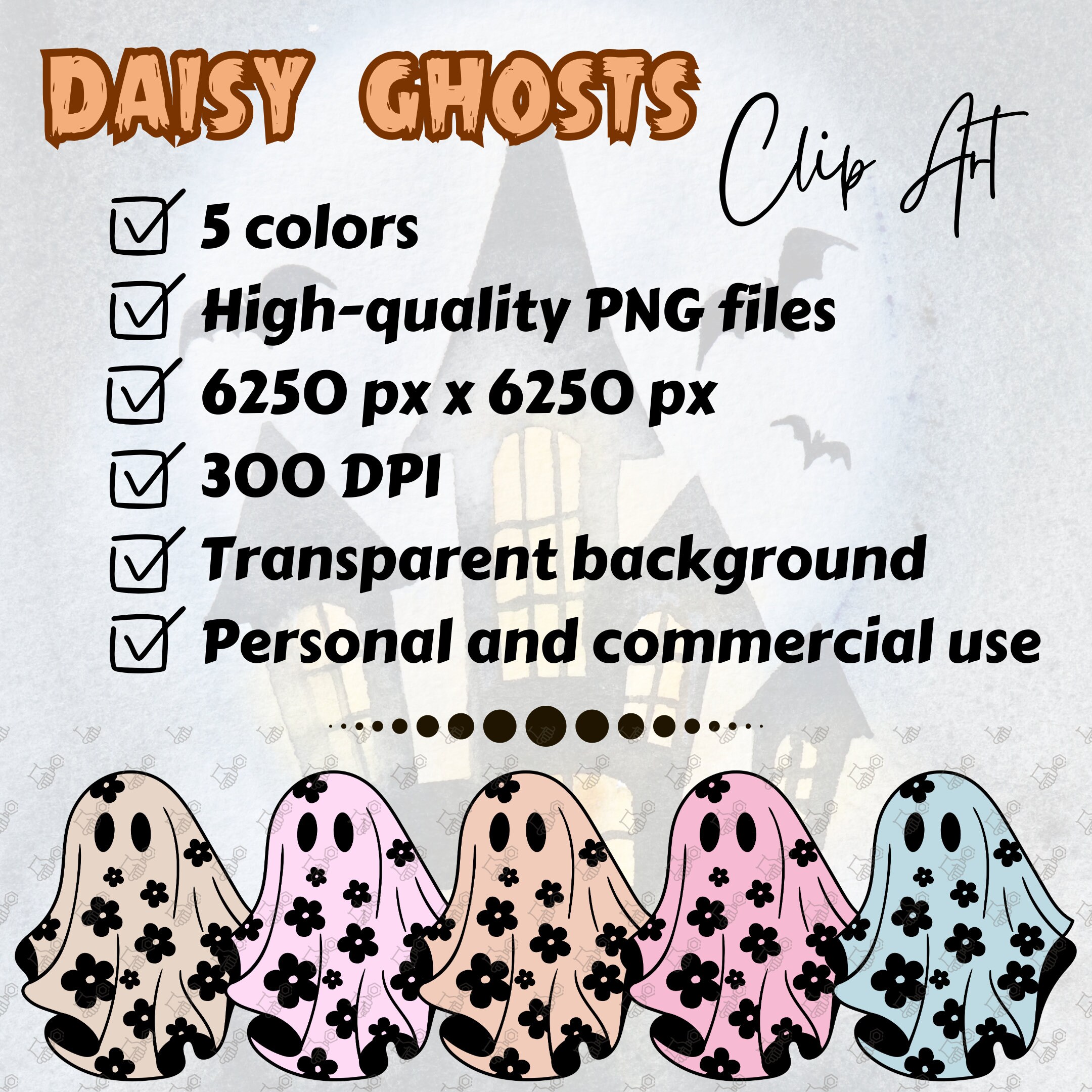 Daisy Ghost Clipart Flower Ghost PNG Halloween Clipart Png - Etsy