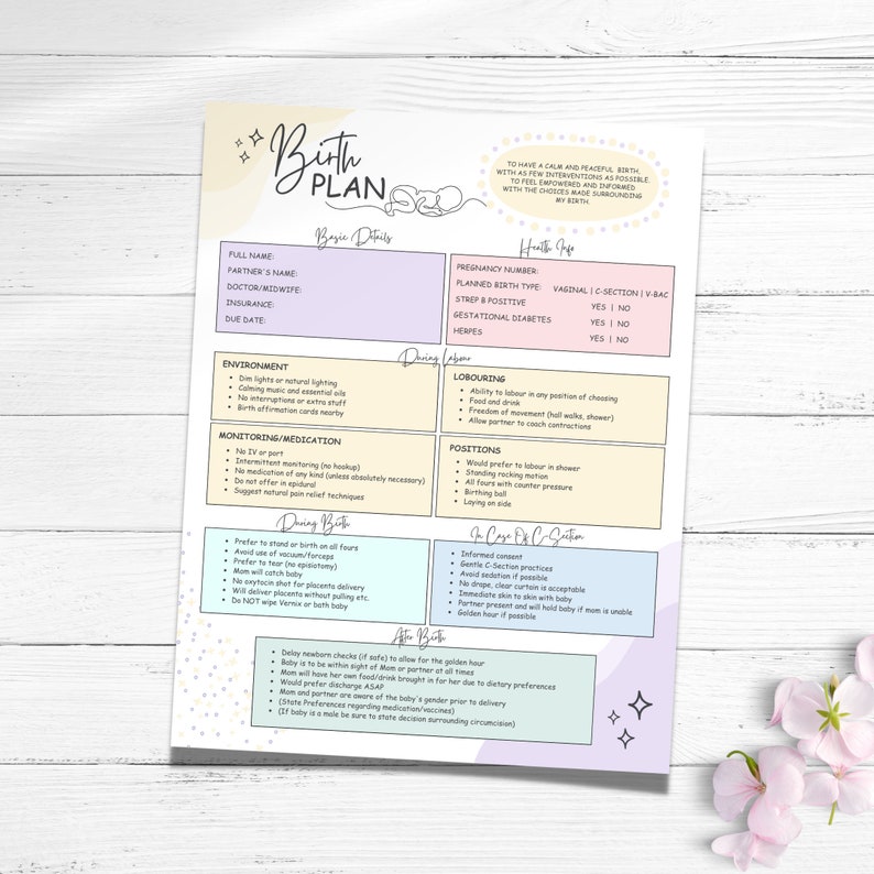 Editable Birth Plan Template Canva Birth Plan Checklist - Etsy
