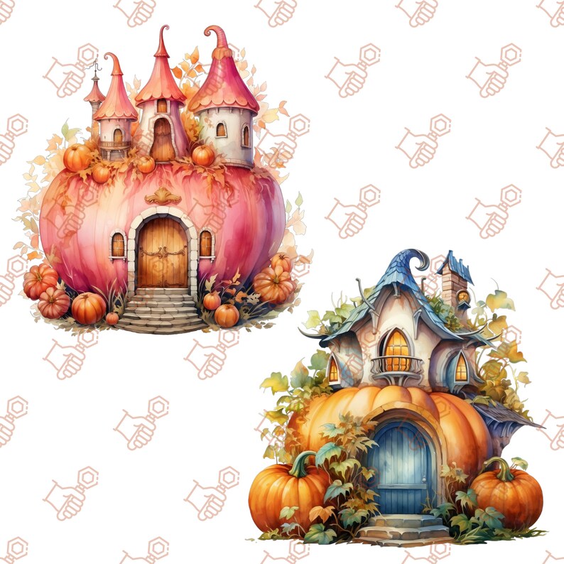 Watercolor Fairy Pumpkin House Clipart, Fairy House Clipart, Fall ...