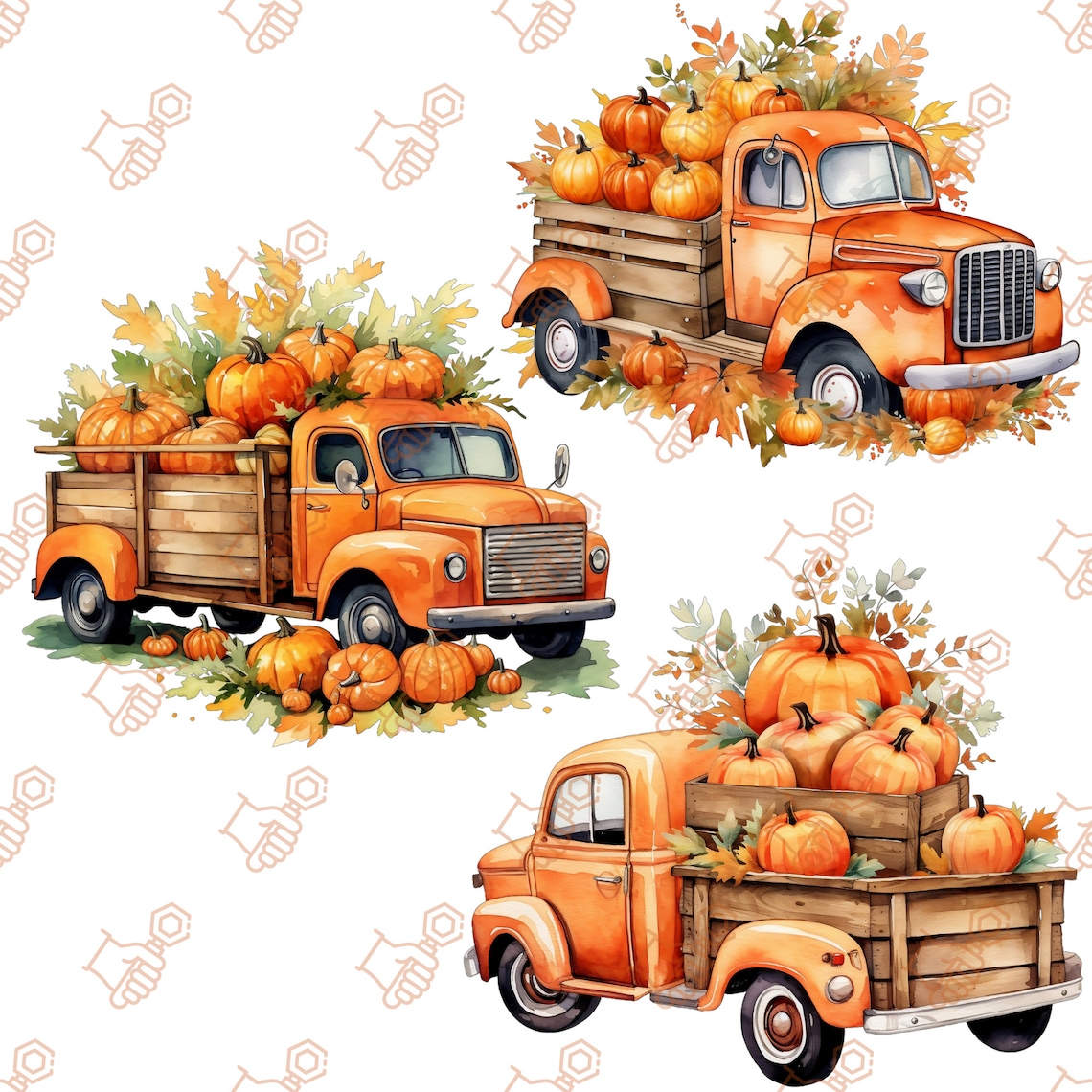 Watercolor Pumpkin Truck Clipart Fall PNG Autumn Clipart Fall - Etsy