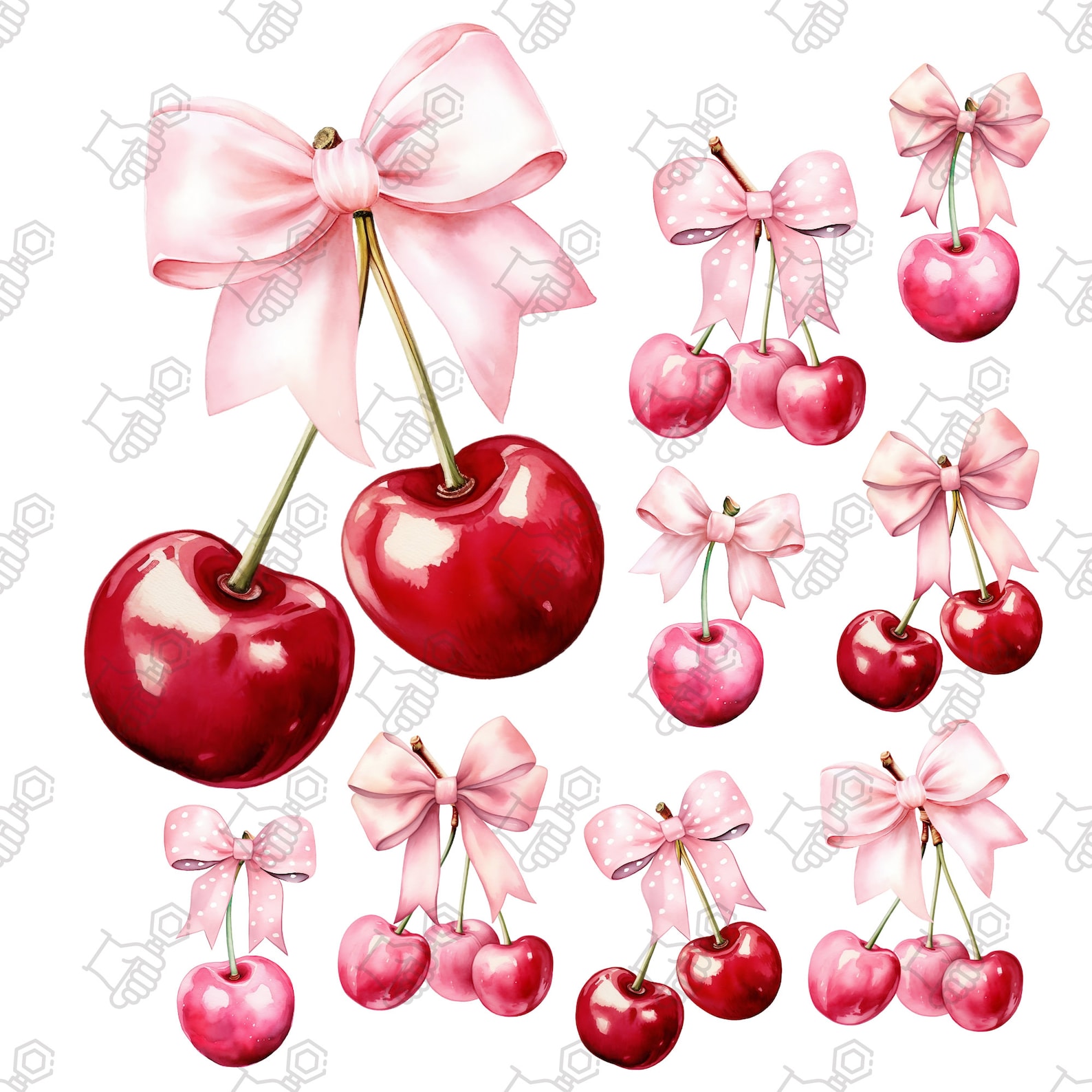 Cherry With Bow PNG, Watercolor Cherry With Bow Clipart, Cherry Bow PNG ...