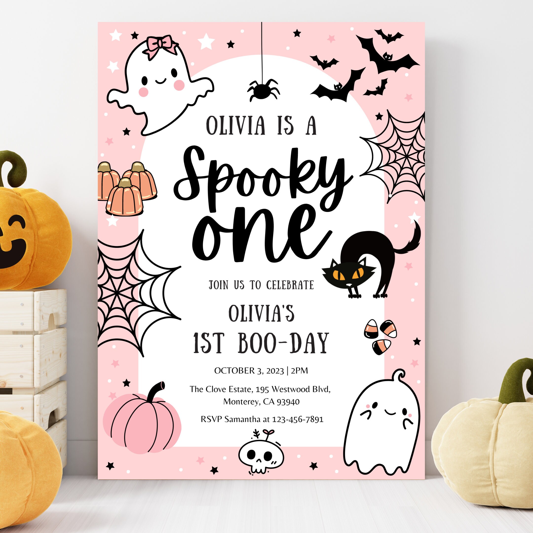 Halloween Spooky One Birthday Invitation Girl Halloween Birthday ...