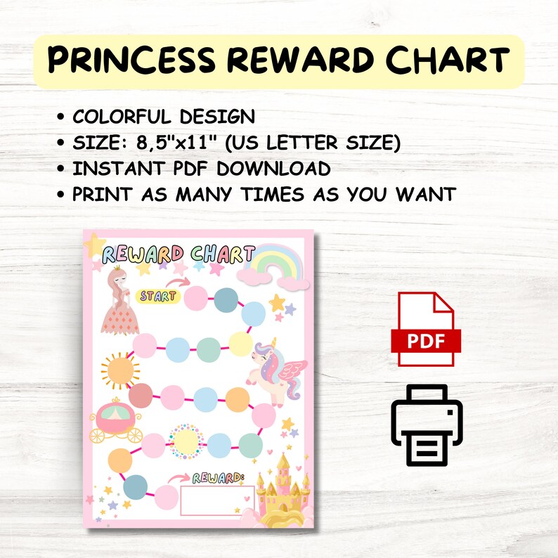 Girls Reward Chart, Princess Reward Chart, Kids Routine Chart, Toddler ...